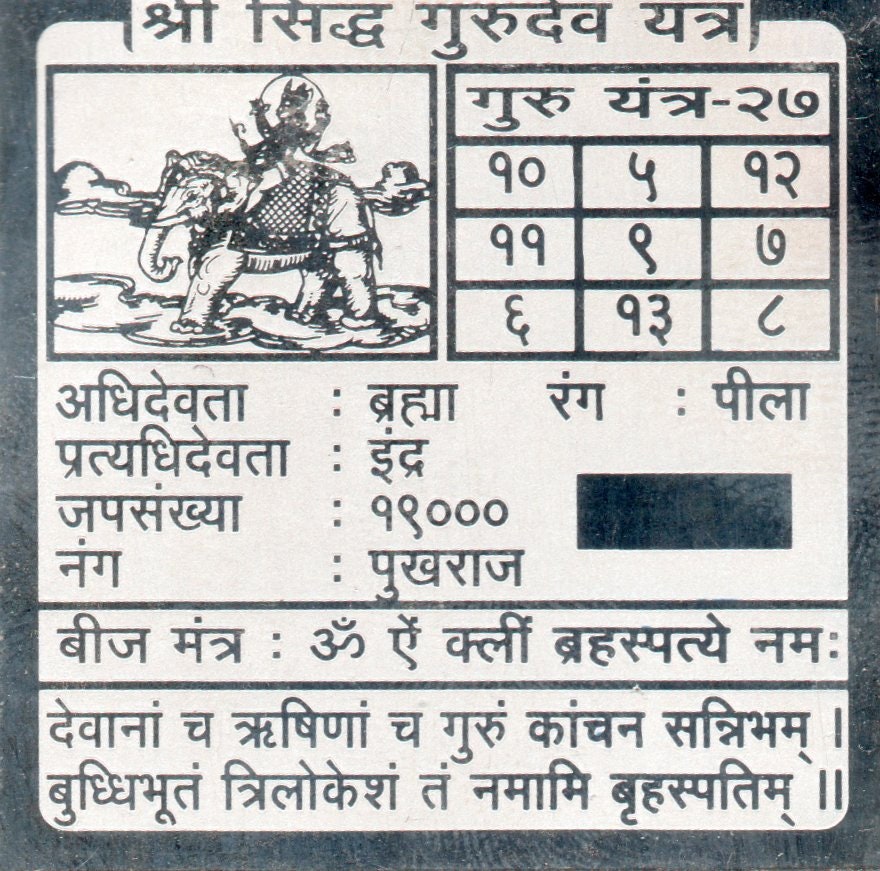 Guru Graha Yantra / Jupiter Planet Energized Yantra in Pure Copper ...