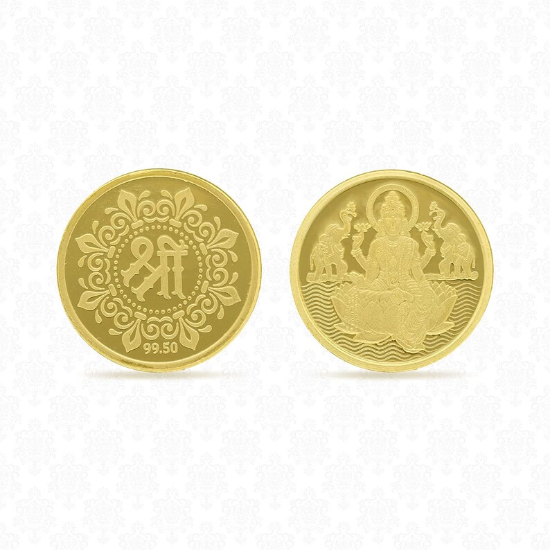 Laxmi Gold Coin 24K / 0.50 Grams Goddess Laxmi Coin in Pure Yellow Gold ...