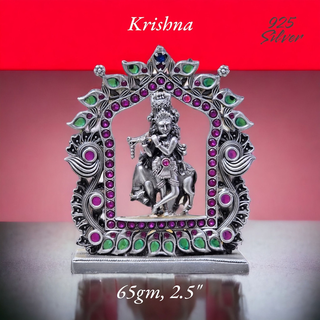 Shree Krishna Idol in Pure 925 Silver / Shree Krishna Statue in Silver ...