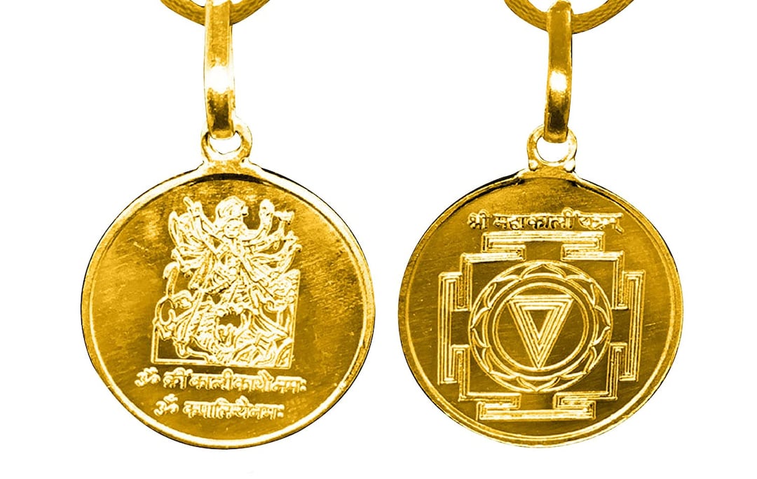 Mahakali Yantra Pendant in Pure Copper Gold Plated Blessed and ...