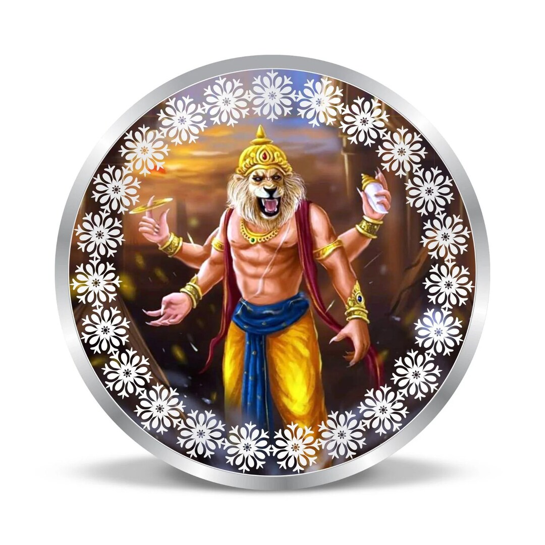 Lord Narasimha Silver Coin / Narsimha Dev Color Coin Pure Silver 999 - Etsy