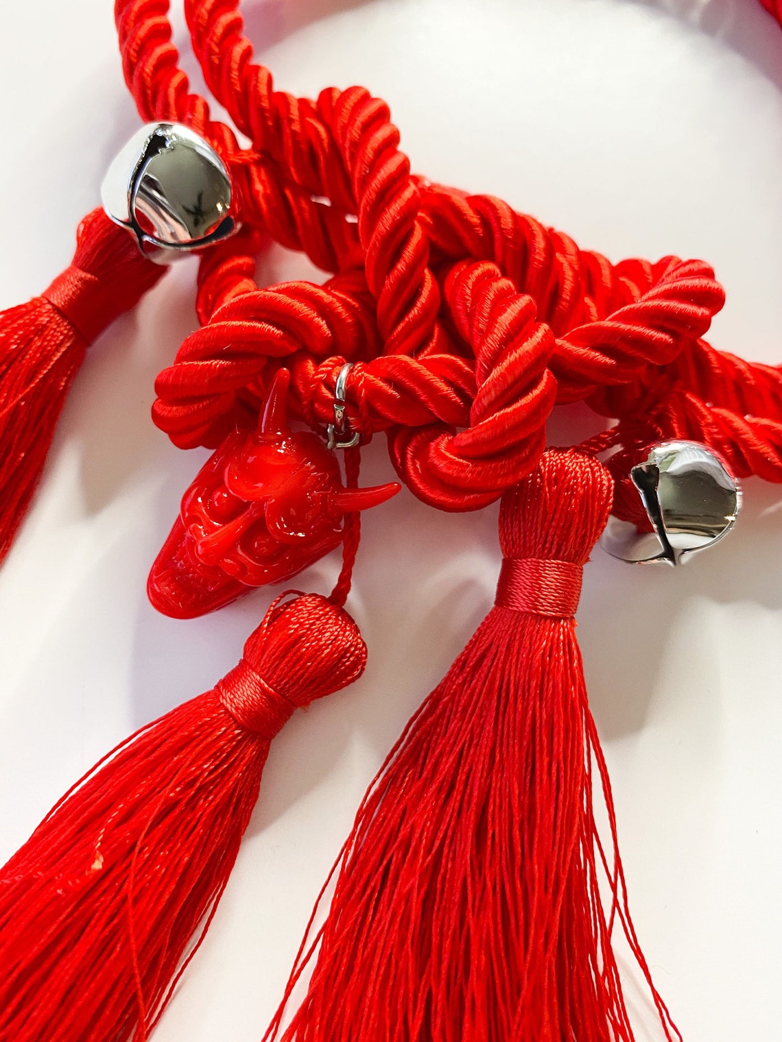 Oni Mask Red With Red Tassels VIP Rope Knot Charm Good - Etsy