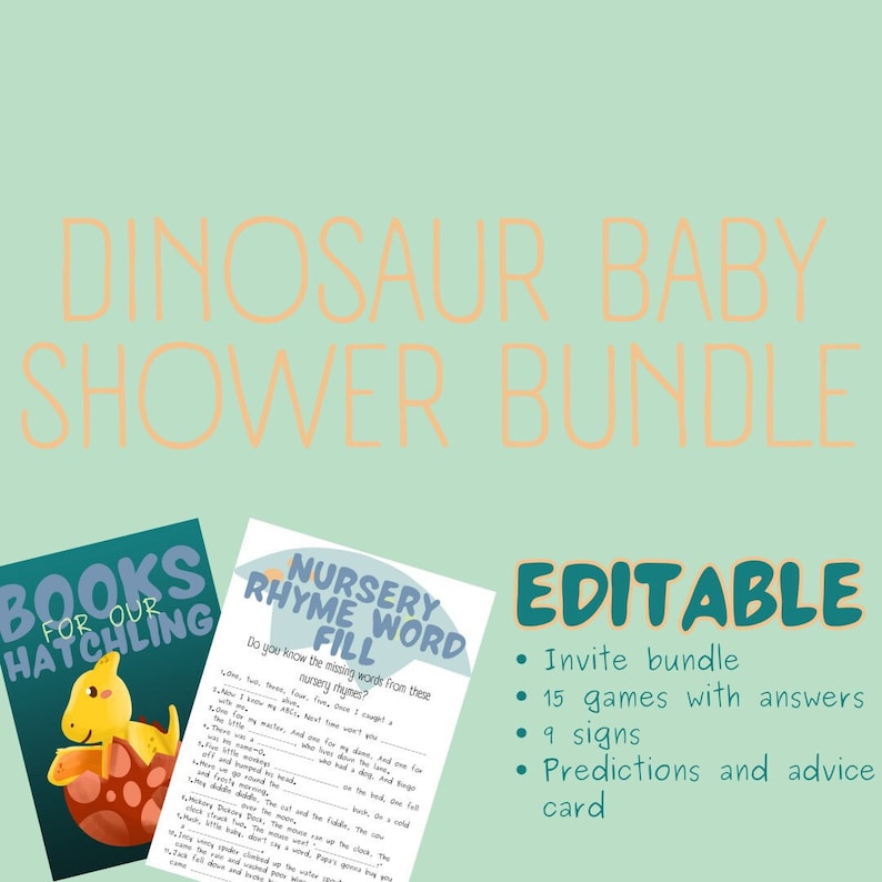 Roar-some Dinosaur Baby Shower Activities and Invitations - Instant ...