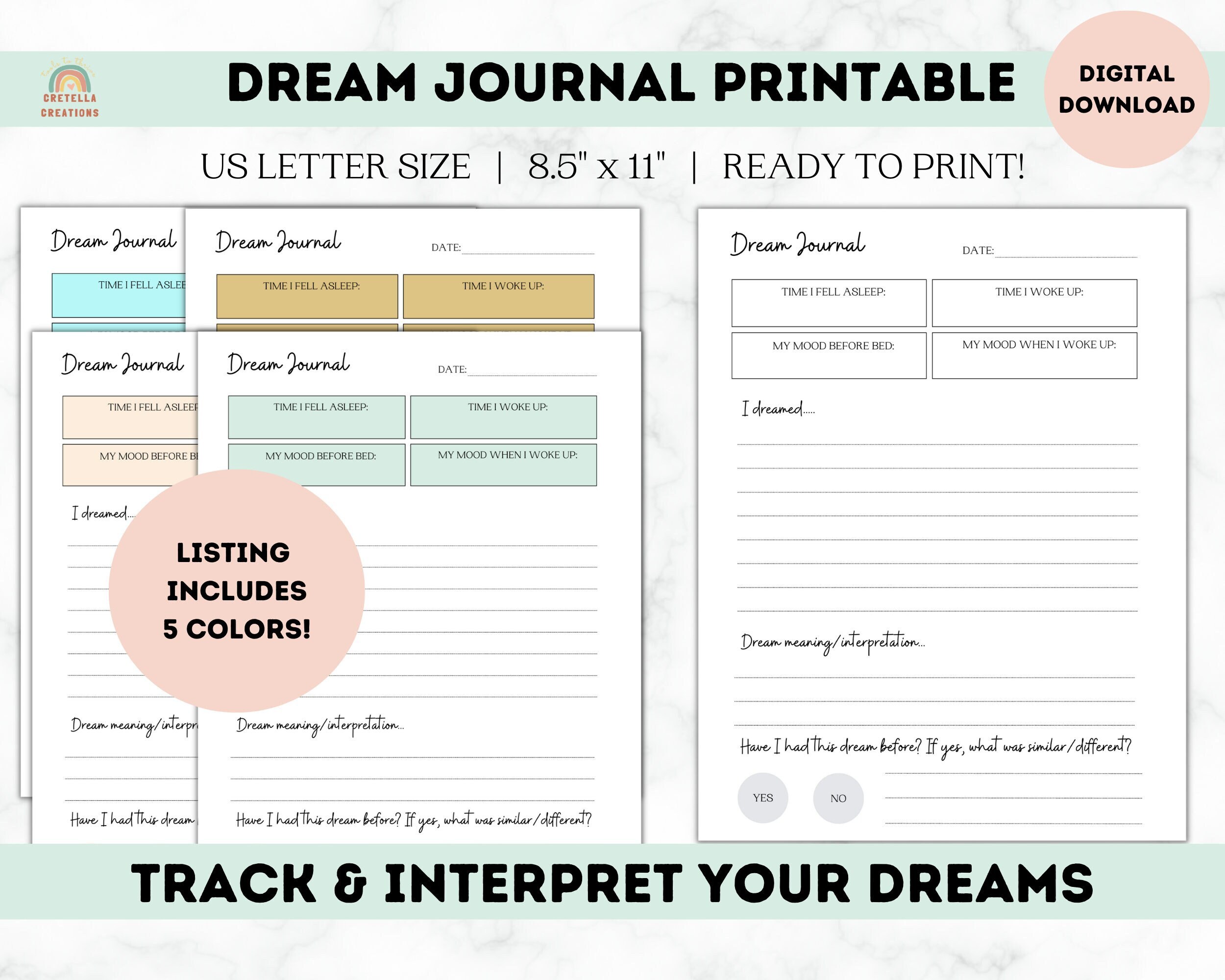 Dream Journal Digital | Dream Journal Printable | Dream Tracker | Dream ...