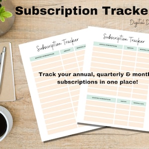 Subscription Tracker, Expense Tracker, Subscription Printable ...