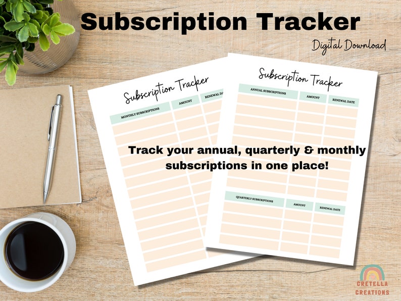 Subscription Tracker, Expense Tracker, Subscription Printable ...