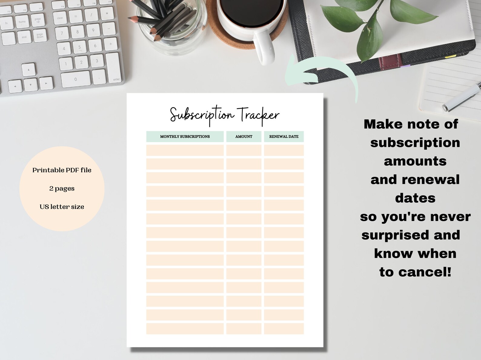 Subscription Tracker, Expense Tracker, Subscription Printable ...