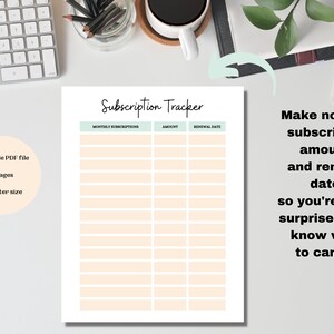 Subscription Tracker, Expense Tracker, Subscription Printable ...