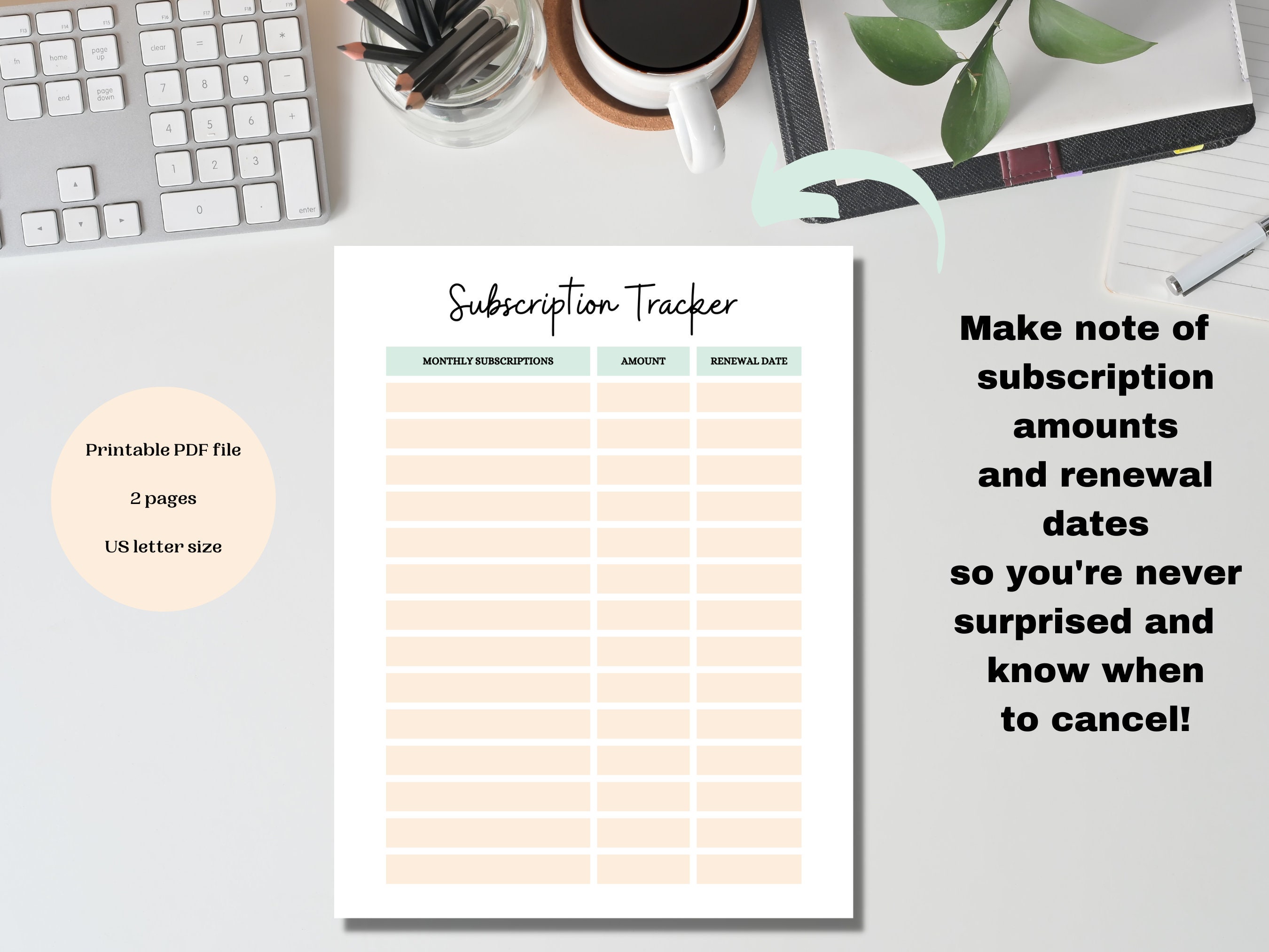 Subscription Tracker, Expense Tracker, Subscription Printable ...