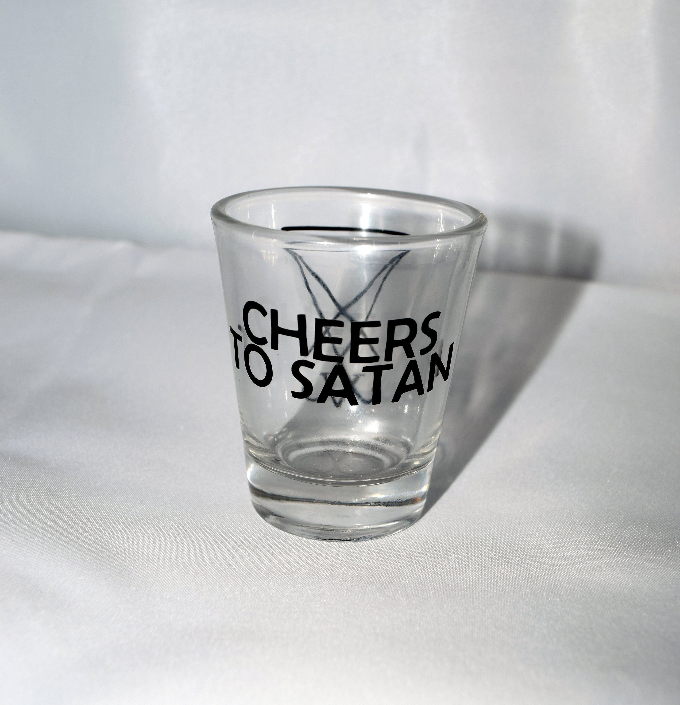 Satan Shot Glass Cheers to Satan 1.5 Ounce Round Shot Glass - Etsy