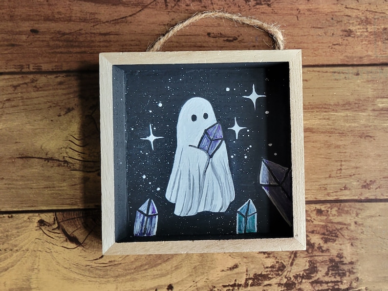 Hand Painted Ghost With Crystals Goth Wall Decor Plaque - Etsy