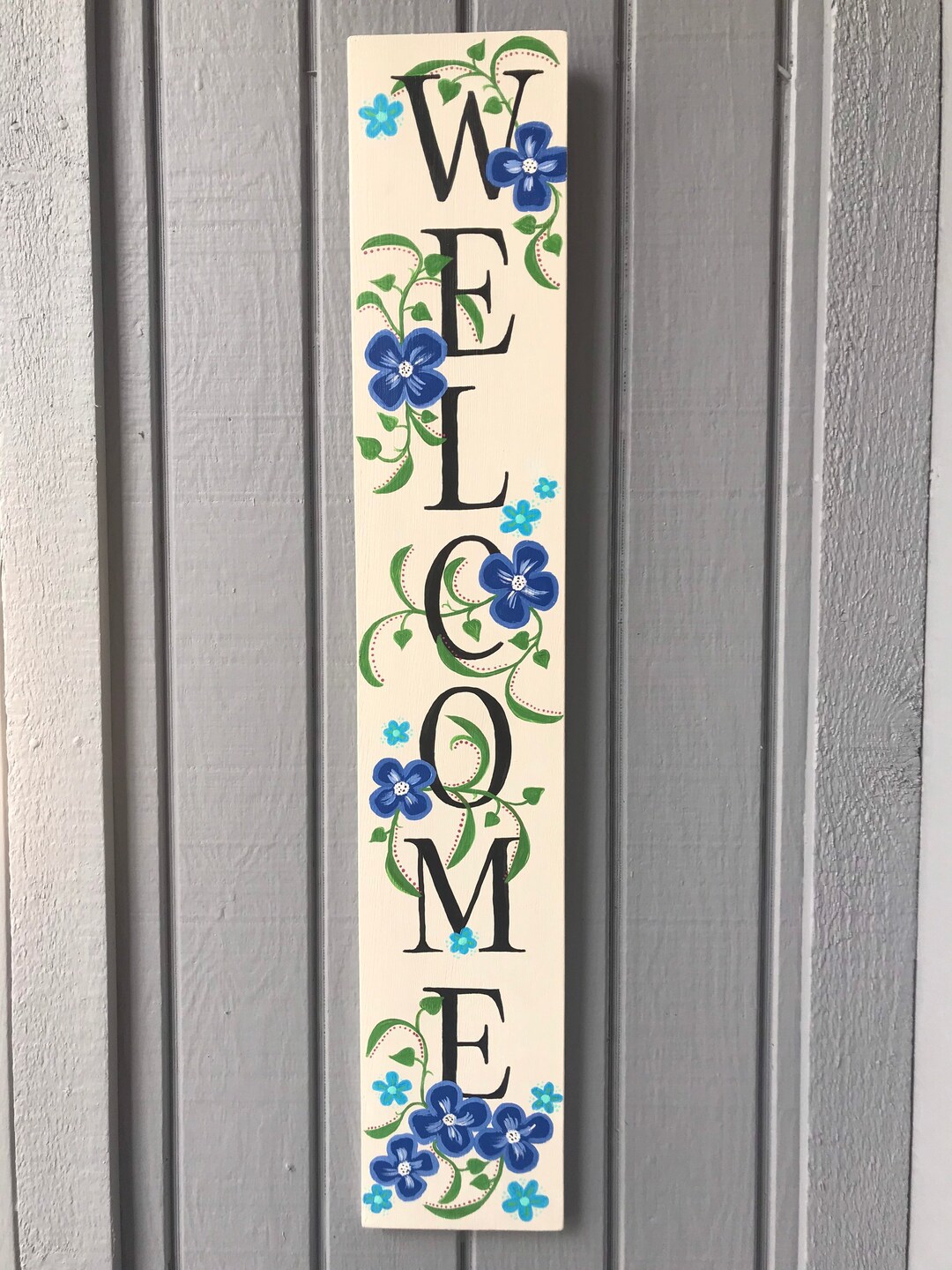 Blue Flower Welcome Sign - Etsy