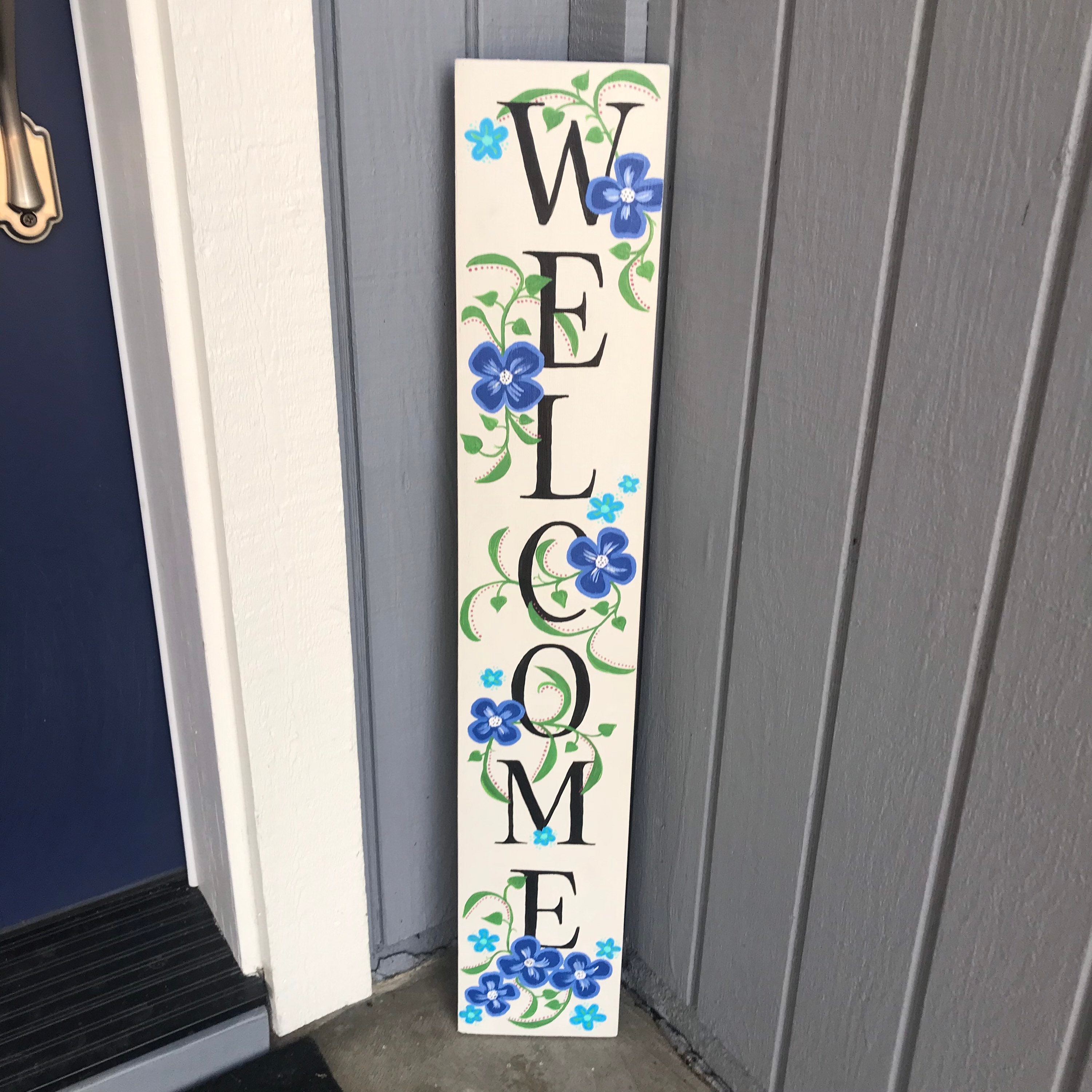 Blue Flower Welcome Sign - Etsy