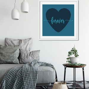 Blue Heart "forever" Quote for Home Printing - Instant Download and Add ...