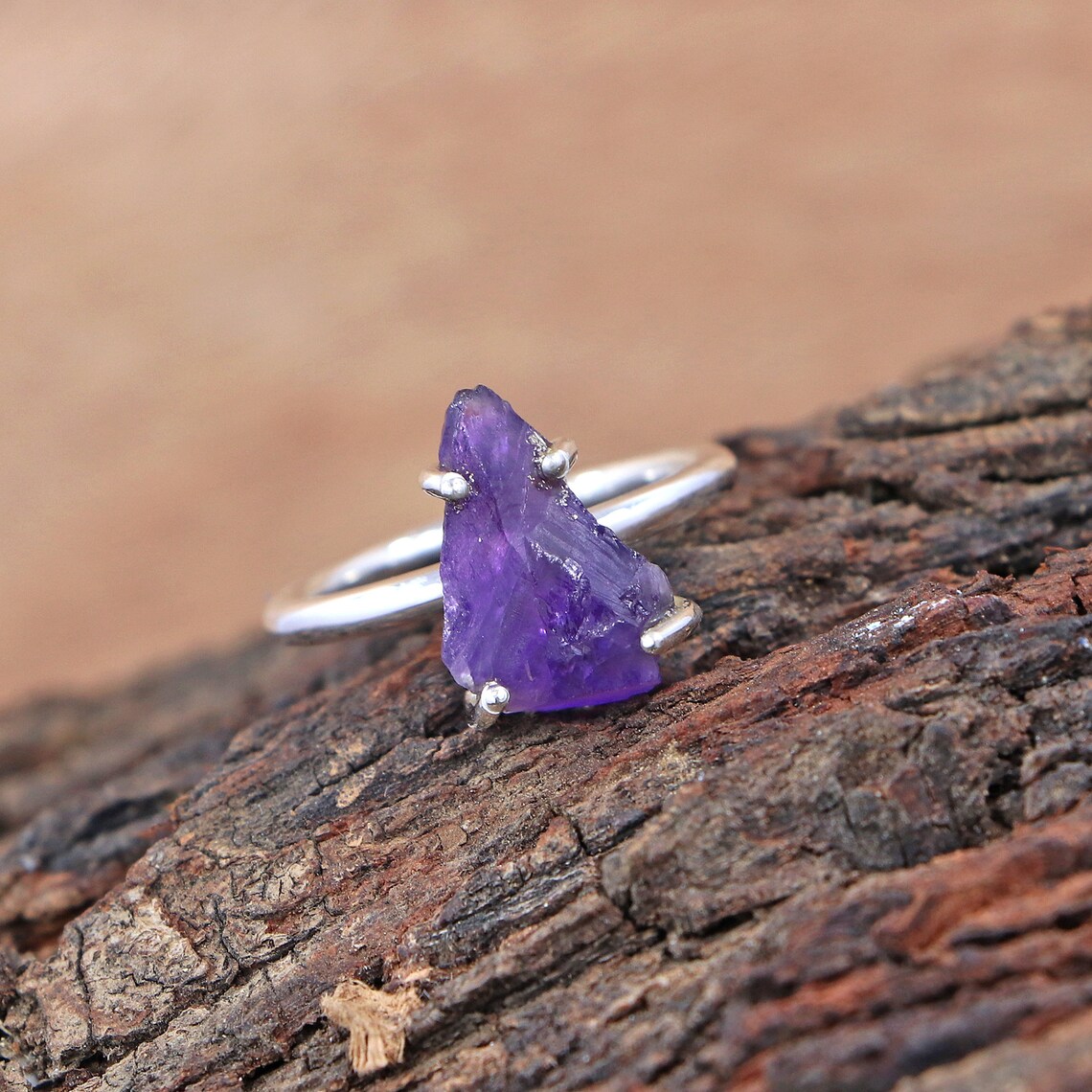 Beautiful Amethyst Ring Rough Amethyst Ring 925 Sterling - Etsy