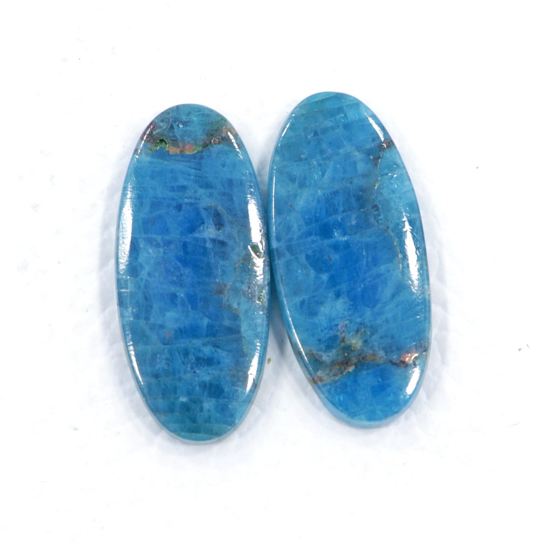 Blue Apatite Gemstone Pair: Oval Brazilian Stone (12x27 MM) - Etsy
