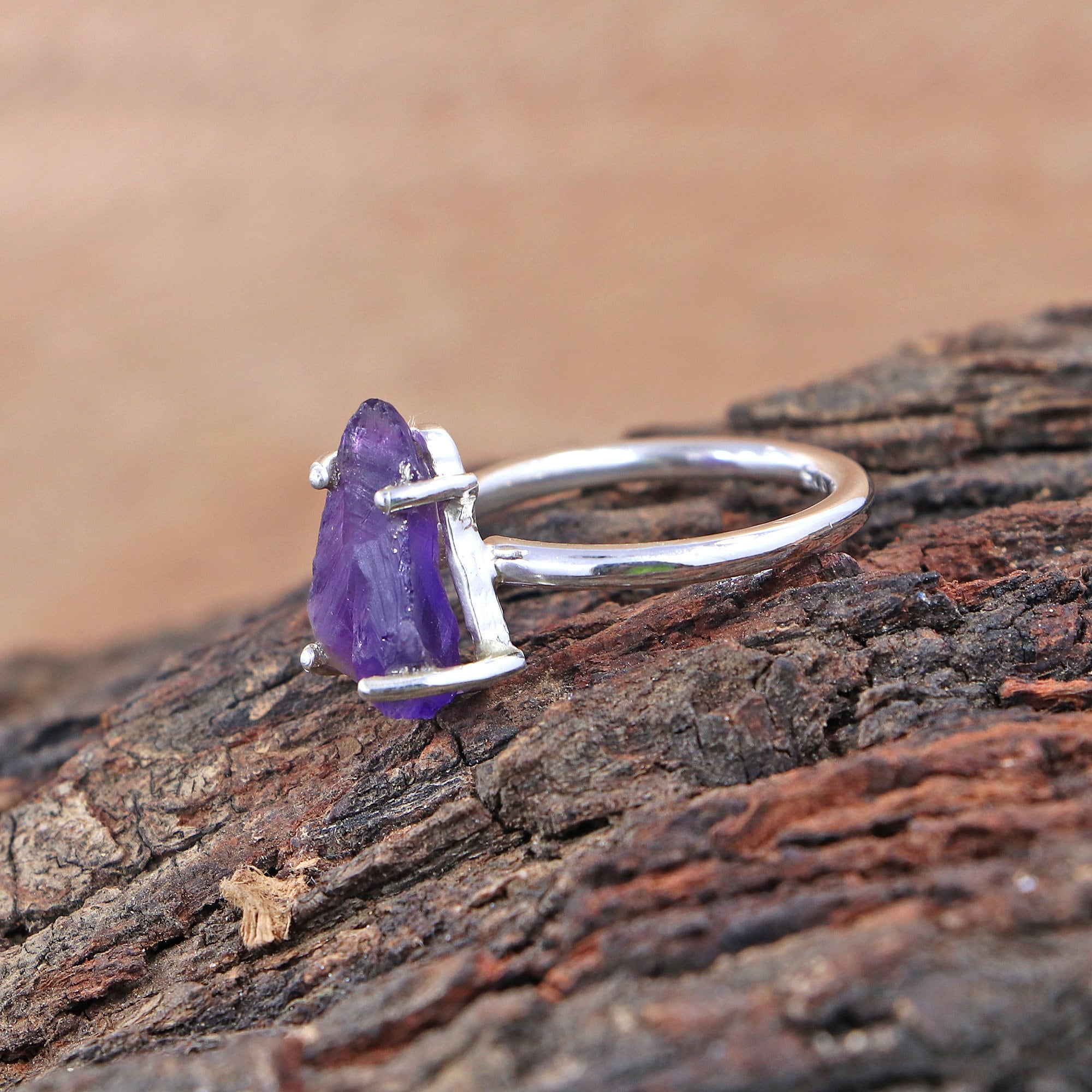 Beautiful Amethyst Ring Rough Amethyst Ring 925 Sterling - Etsy