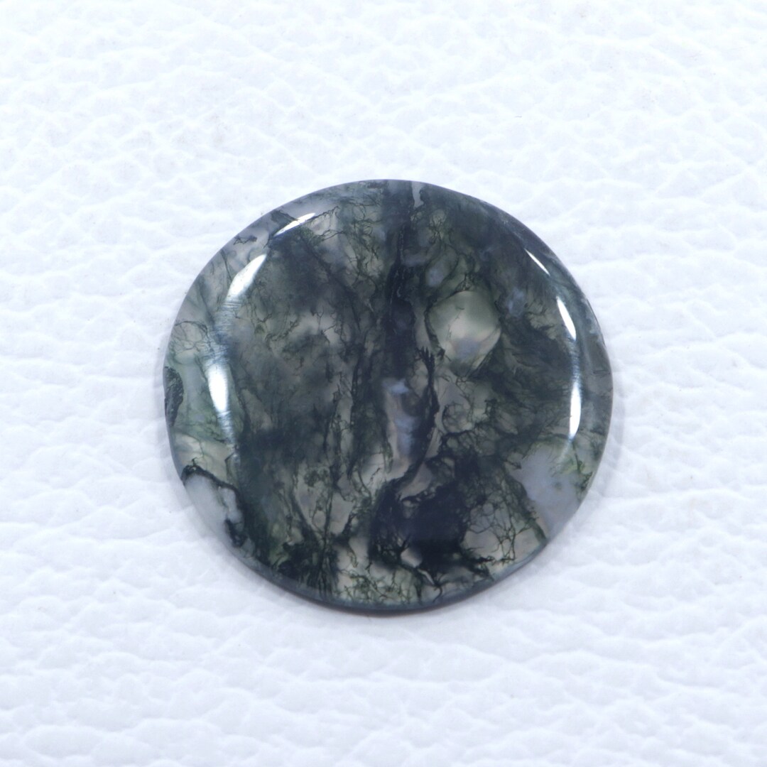 Beautiful Moss Agate- 28 MM Mocha Stone- 25.60 Ct Greenish Filament ...