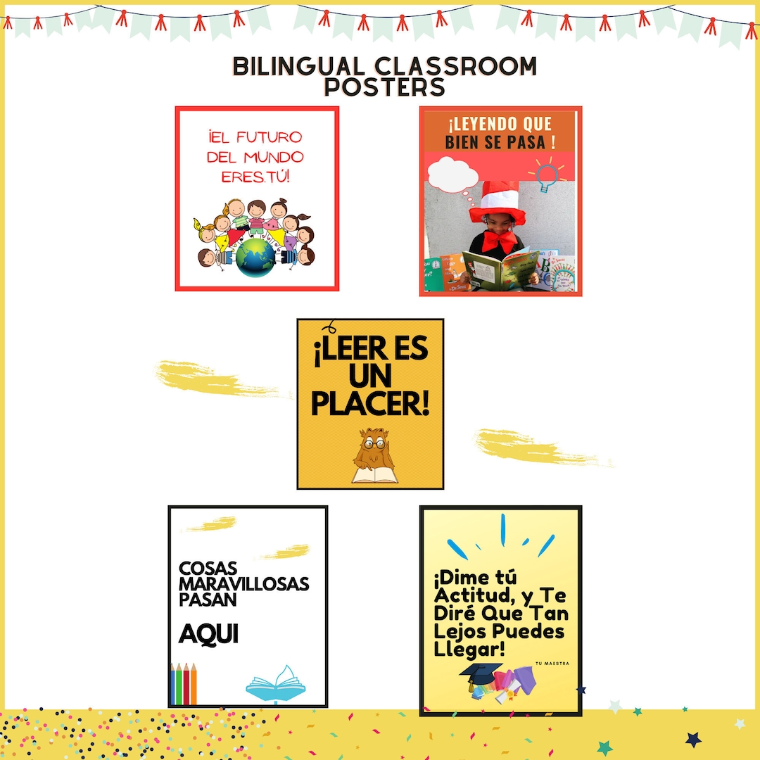 Cinco carteles bilingues del aula decoración para el aula - Etsy España