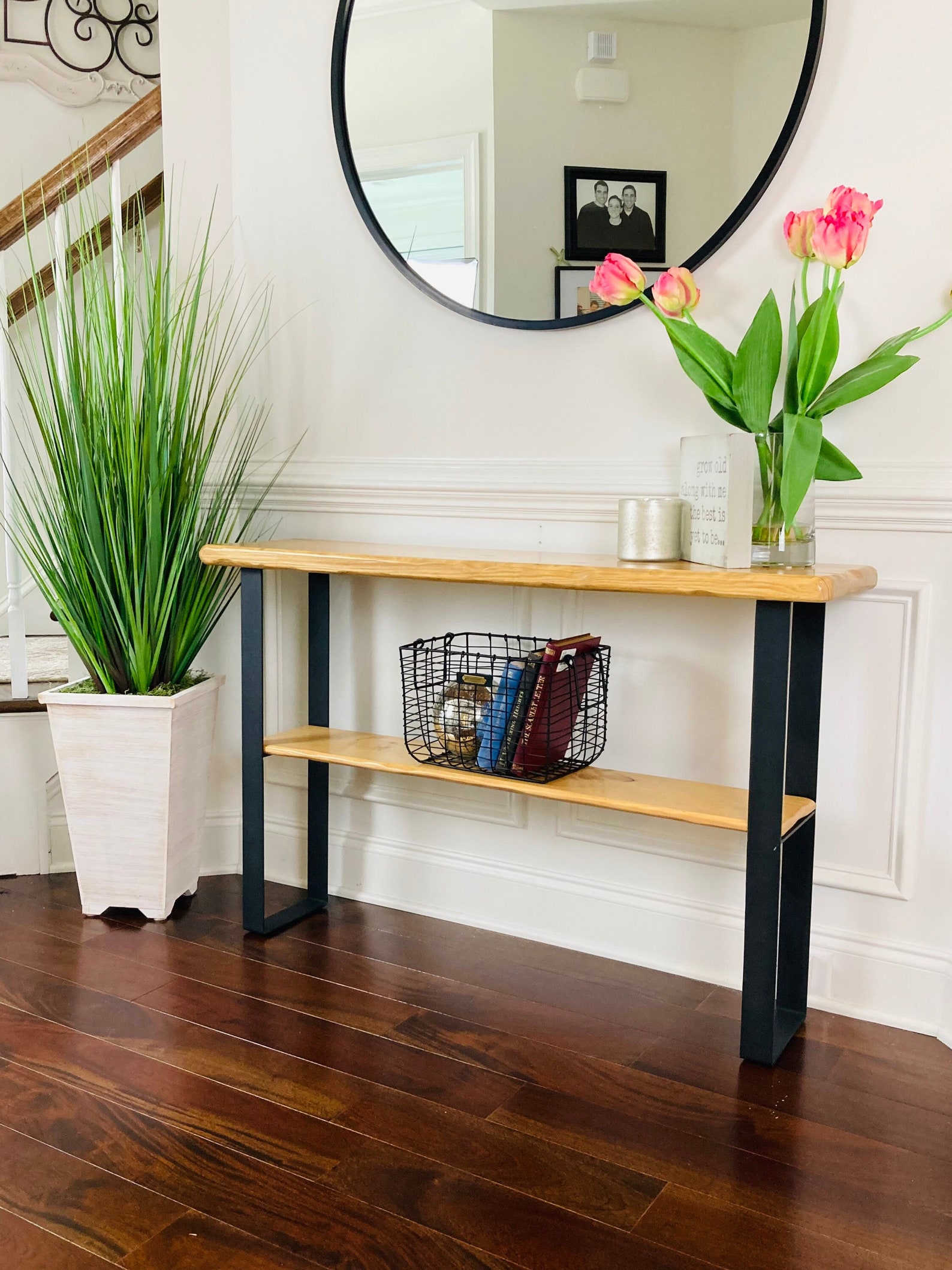 Entryway Table Console With Metal Legs and Distressed Wood, Entryway ...