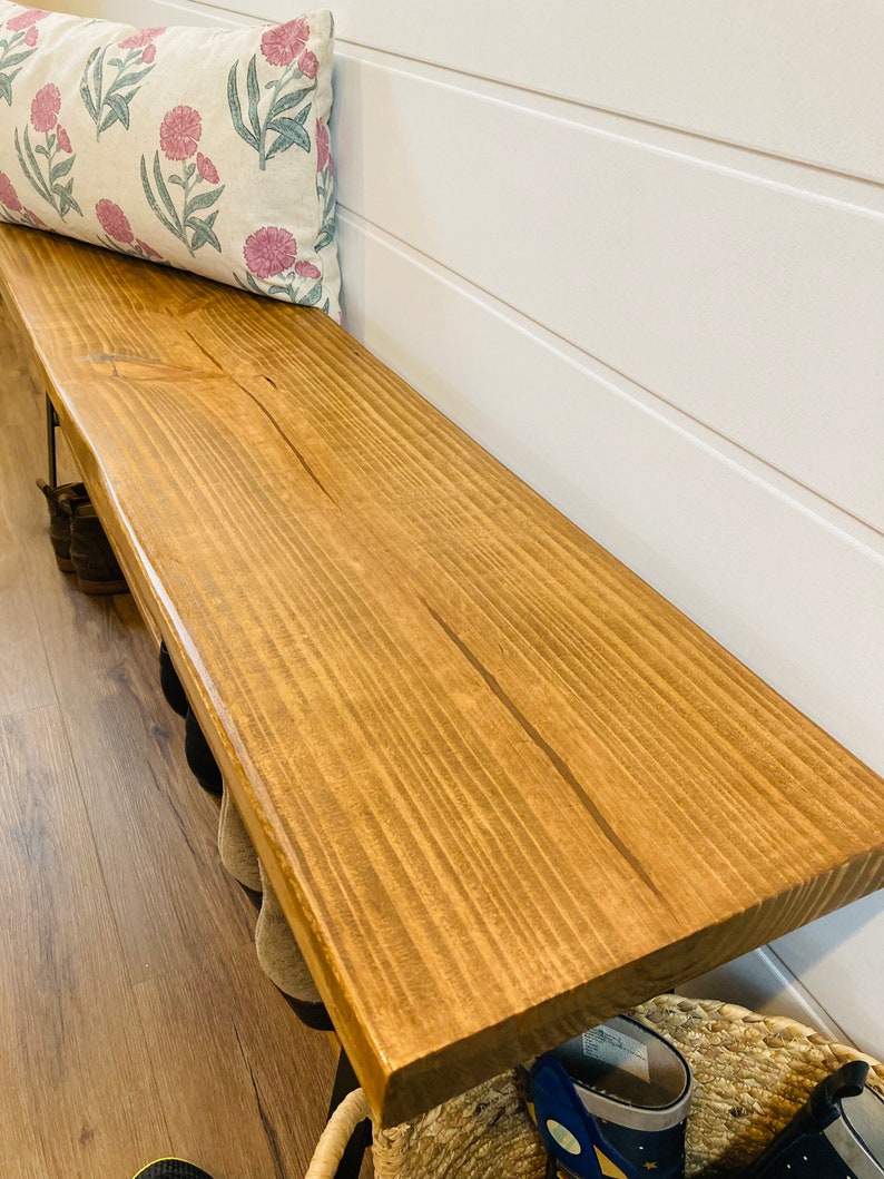 Farmhouse Entryway Bench With Trapezoid and Reclaimed Wood - Etsy