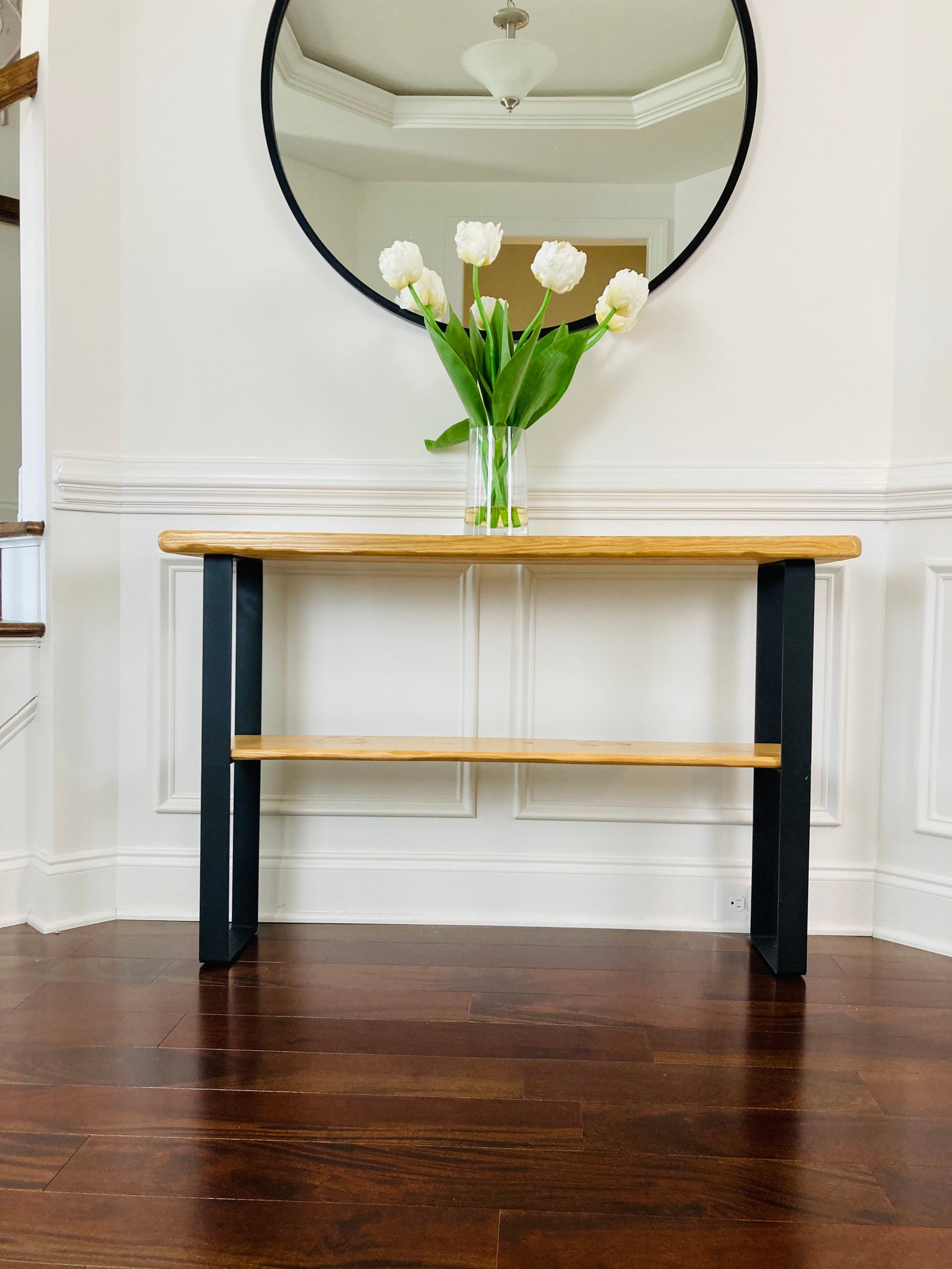 Entryway Table Console With Metal Legs and Distressed Wood, Entryway ...