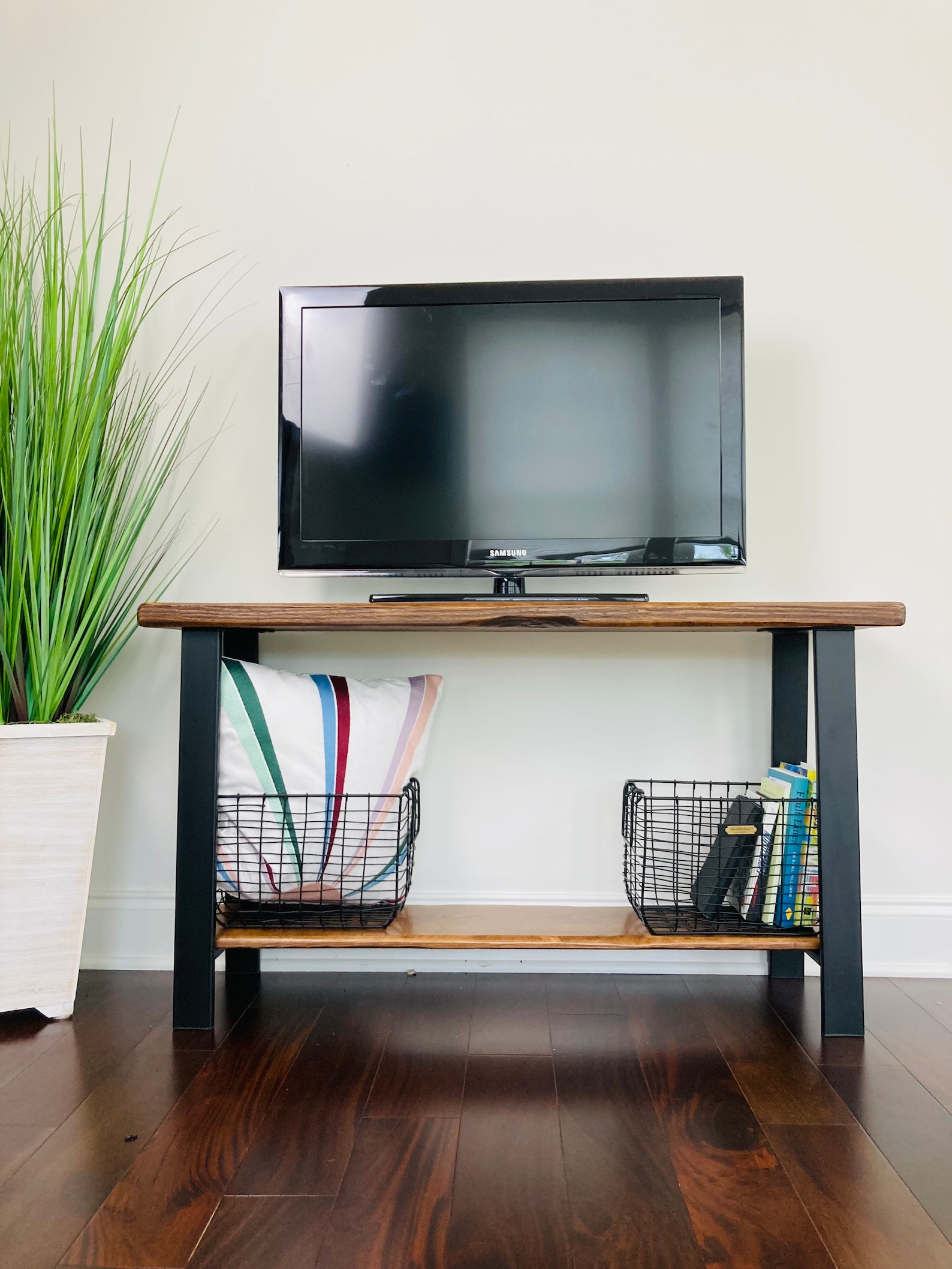 TV Stand Console With Solid Wood, TV Stand, Media Console With Metal ...