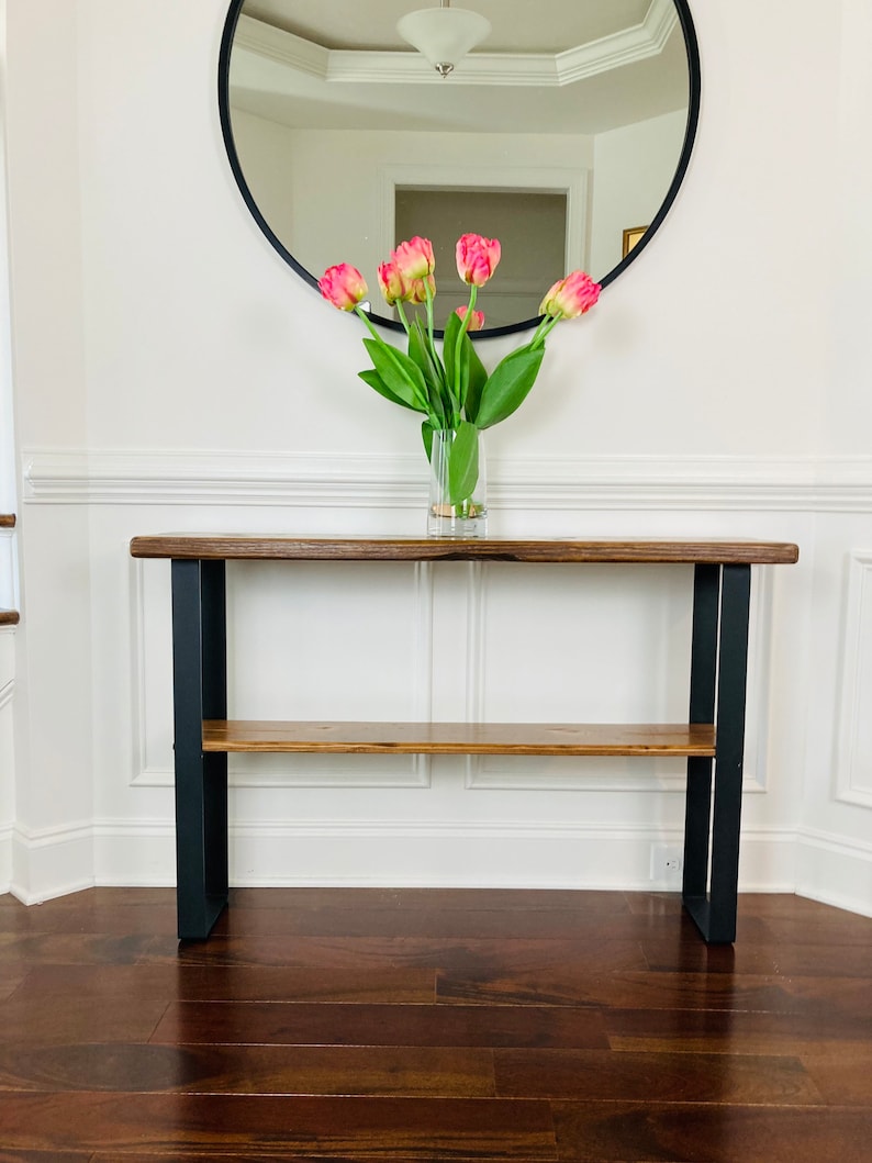 Entryway Table Console With Metal Legs and Distressed Wood, Entryway ...