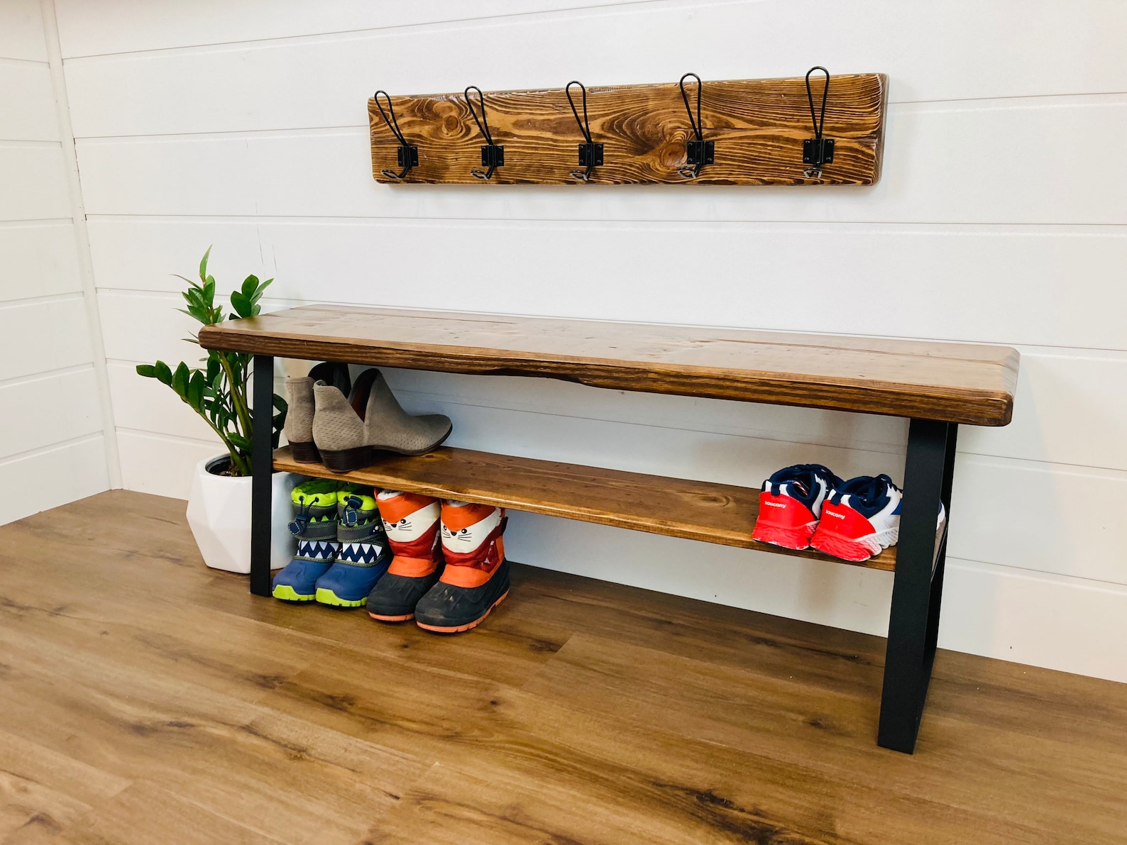 Handmade Coat Rack and Bench Reclaimed Wood Matching Set, Farmhouse ...