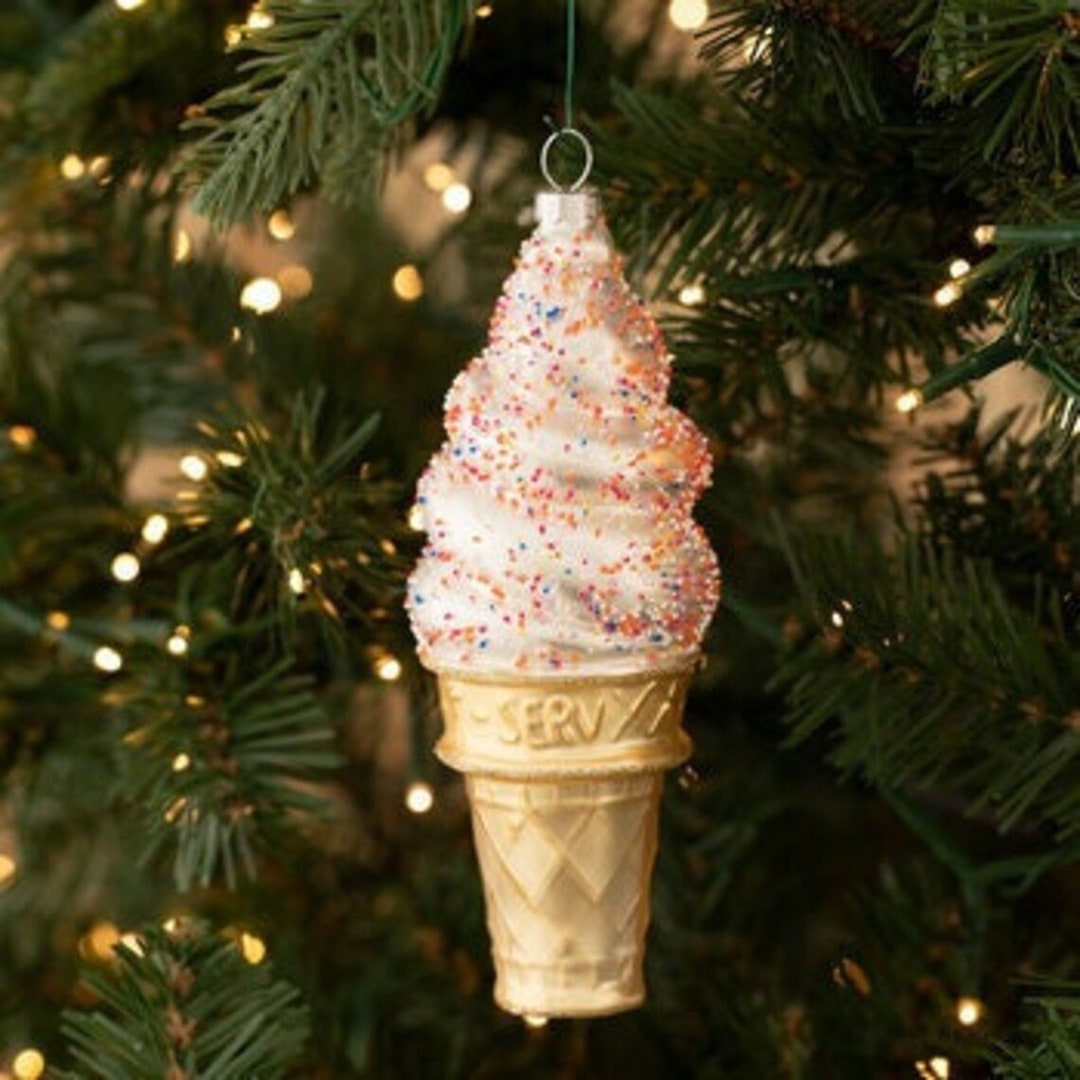 Glass Ice Cream Cone Christmas Tree Ornament 6 7/16 Inches Tall XMAS ...