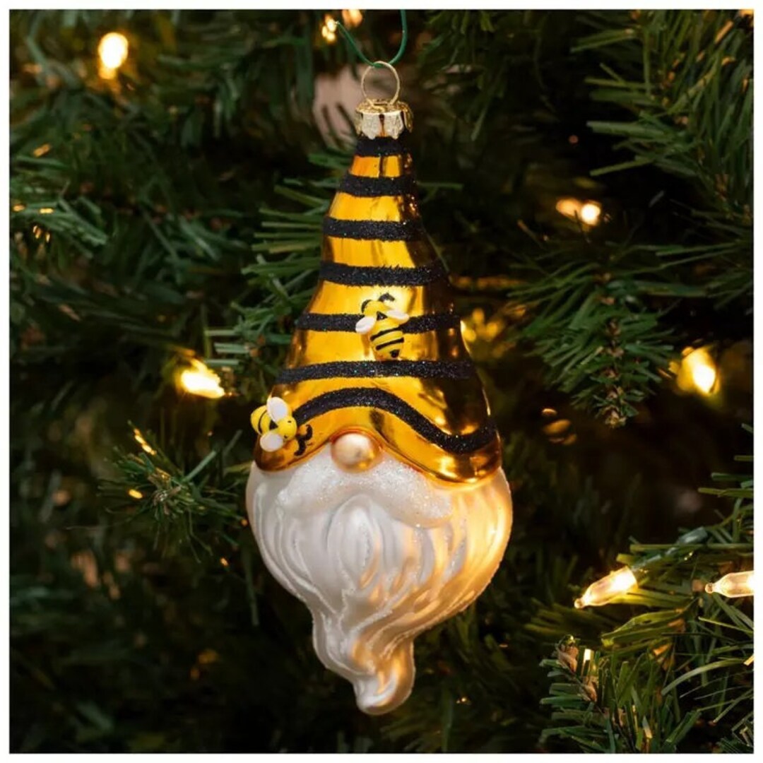 Honey Bee Gnome Ornament Christmas Tree Hollow Glass Ornaments Super ...