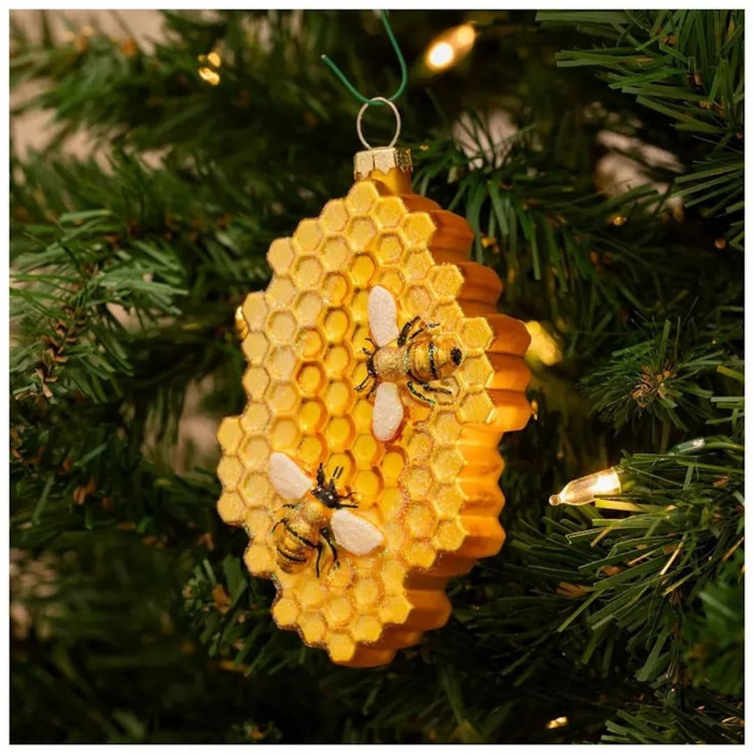 Honeycomb and Bees Glass Christmas Tree Ornament XMAS Gift Idea Super ...