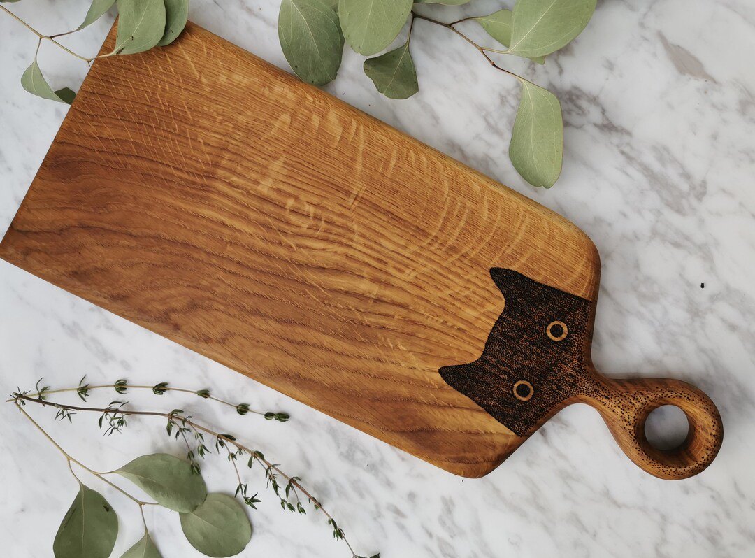 Handmade Bread Board With Black Cat Pyrography Art, Charcuterie Board ...