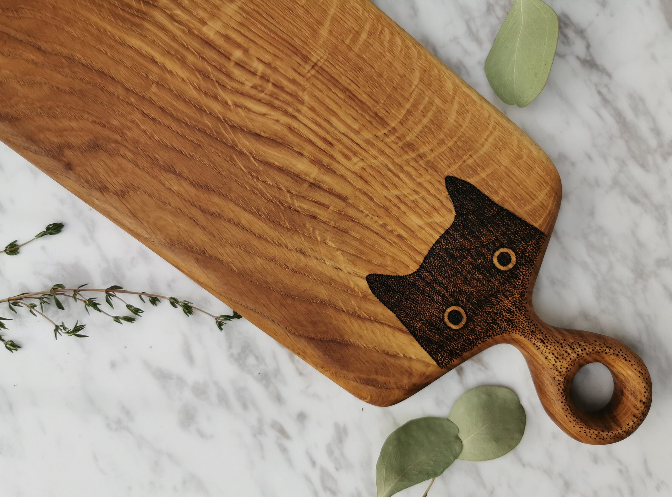 Handmade Bread Board With Black Cat Pyrography Art, Charcuterie Board ...