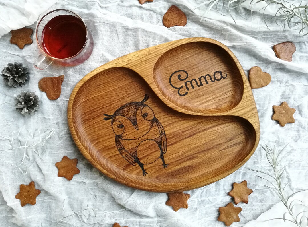 Personalized Children's Wooden Plate, Hand Engraved Owl Plate, Eco ...