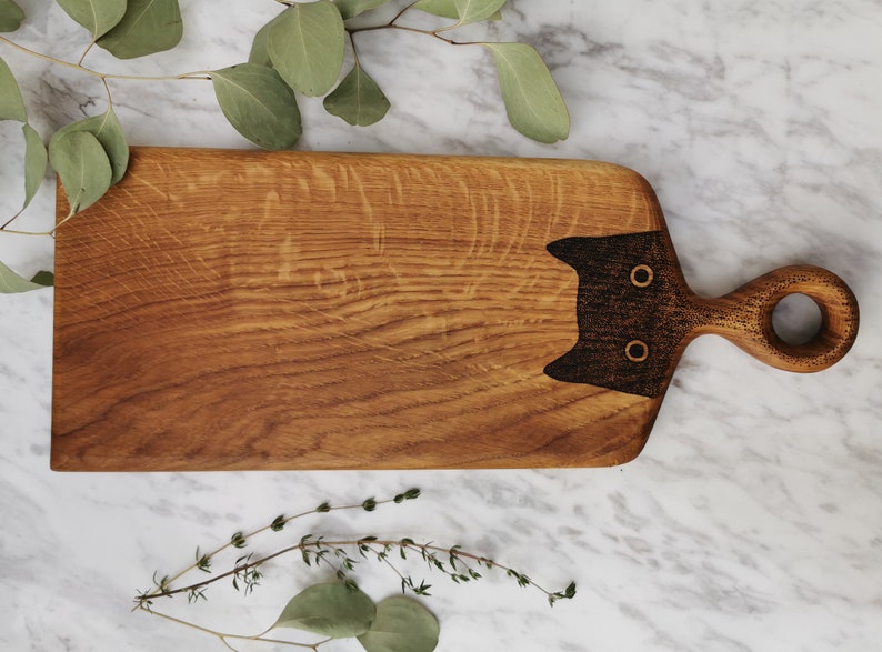 Handmade Bread Board With Black Cat Pyrography Art, Charcuterie Board ...