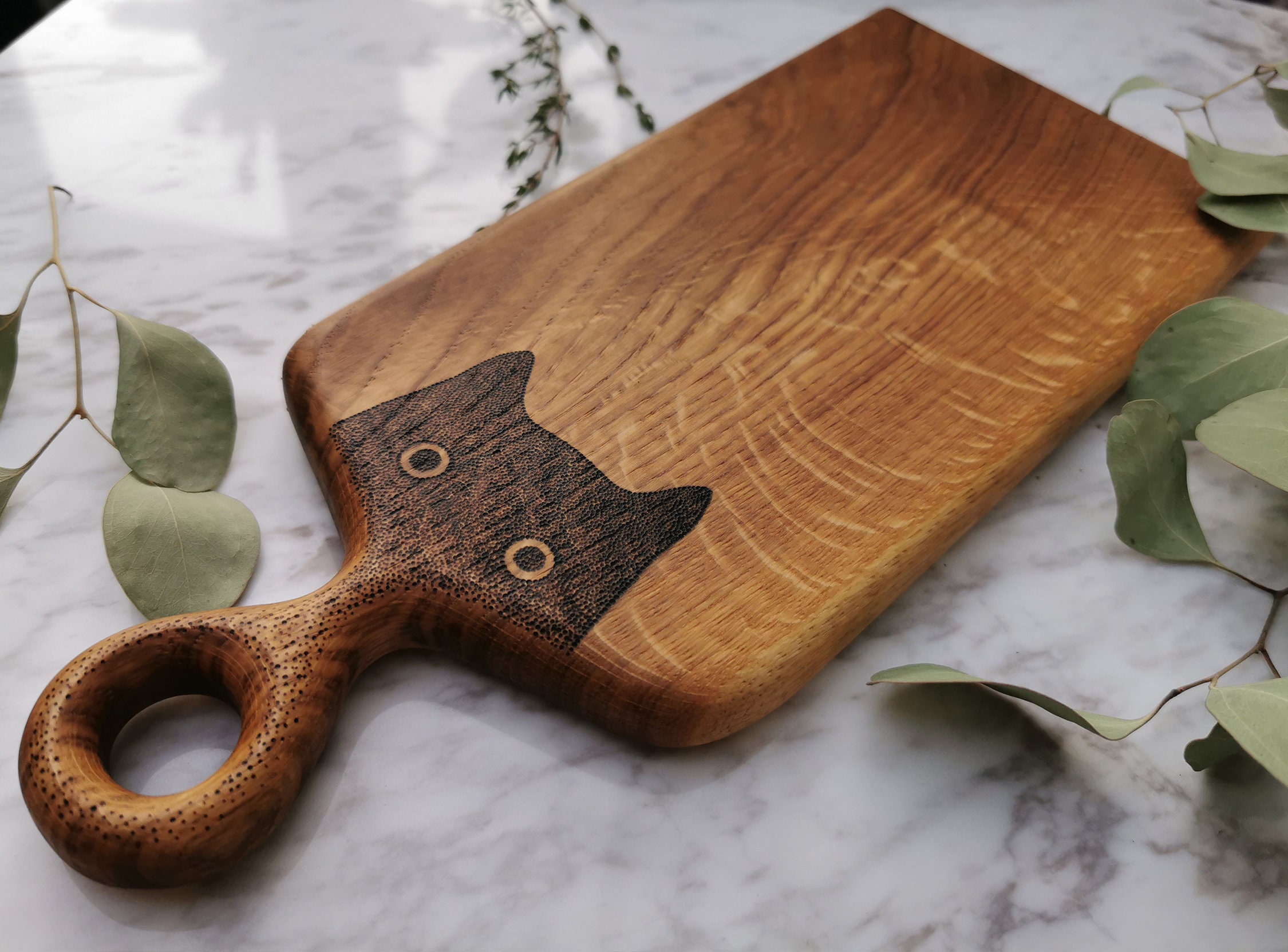 Handmade Bread Board With Black Cat Pyrography Art, Charcuterie Board ...