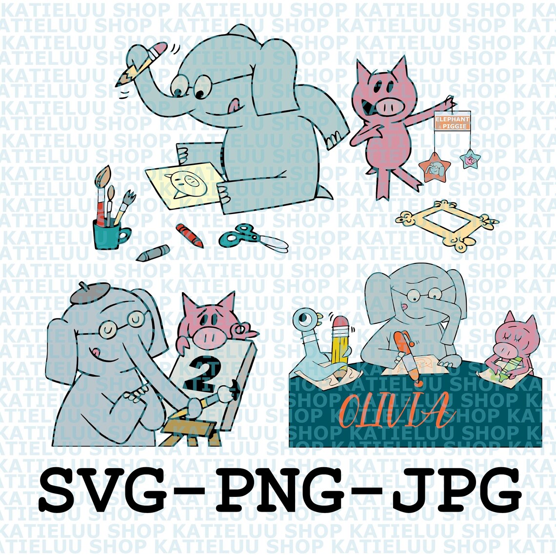 Elephant and Piggie Svg Png Elephant Svg Piggie Svg Gerald - Etsy