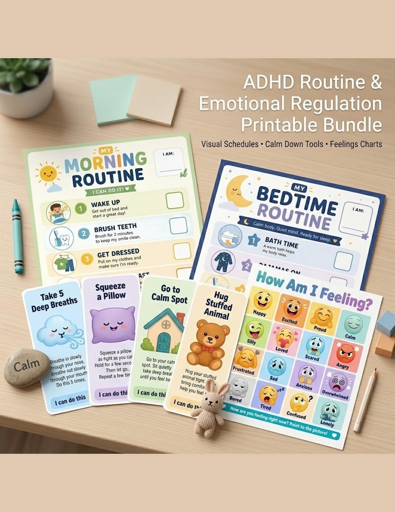 ADHD Visual Schedule Bundle for Kids, Morning Routine Chart, Calm Down ...