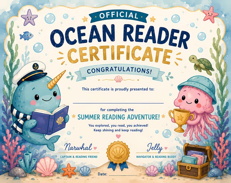 Summer Reading Passport Printable for Kids | Ocean Reading Challenge ...