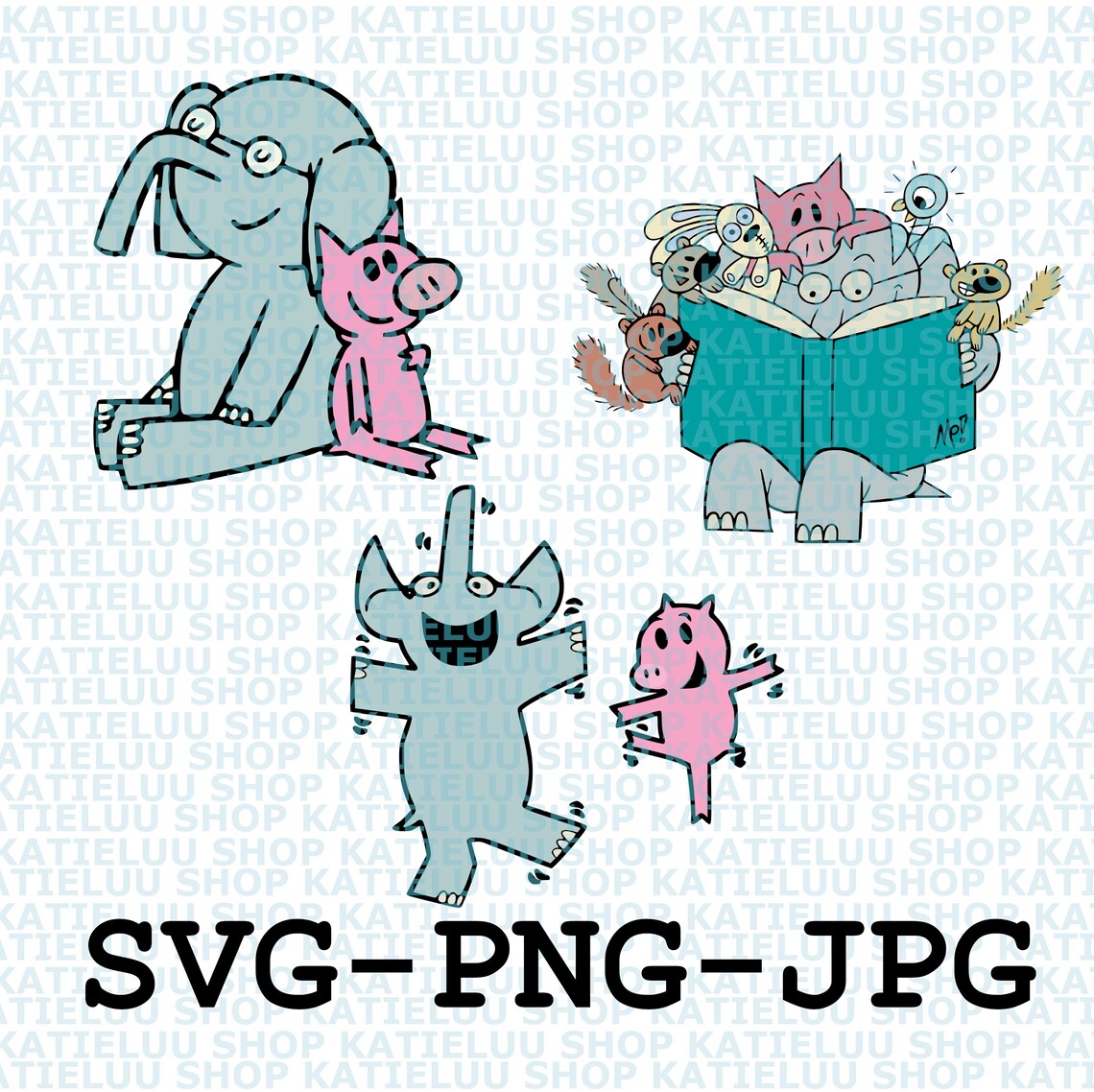 Elephant and Piggie Svg Png Elephant Svg Piggie Svg Gerald - Etsy