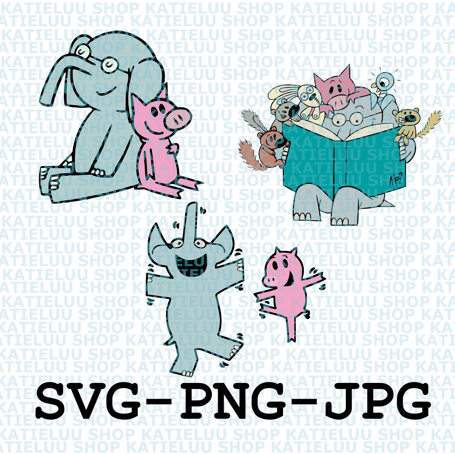 Elephant and Piggie Svg, Png, Elephant Svg, Piggie Svg, Gerald and ...