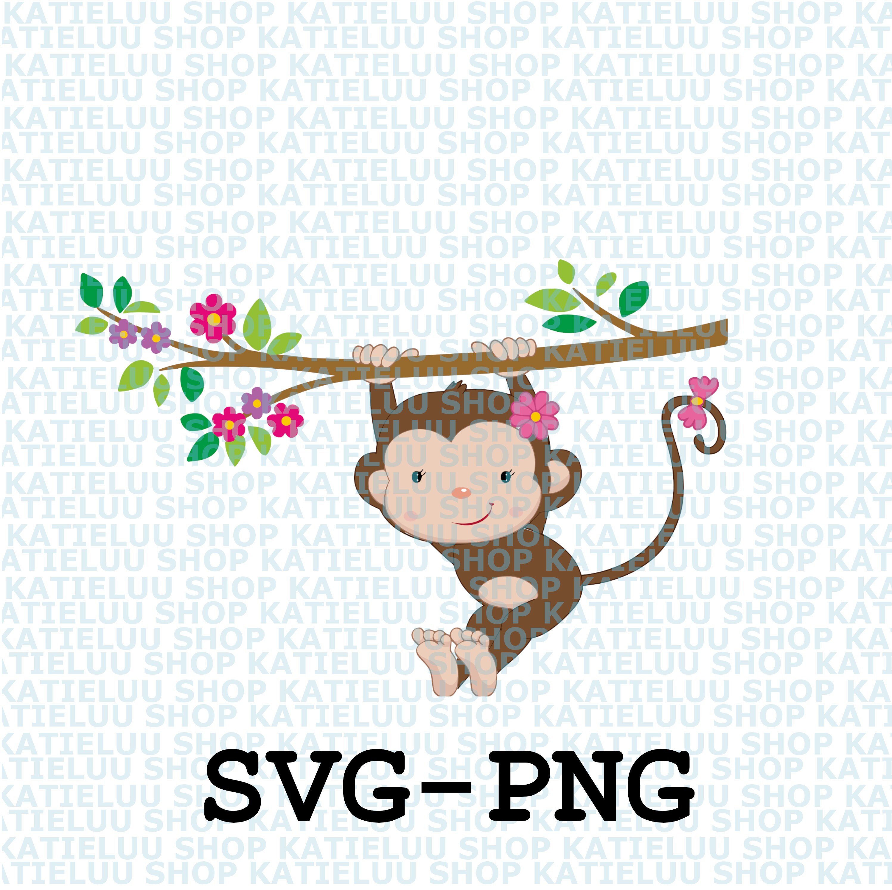 Cute monkeys hanging Monkey Baby girl SVG PNG | Etsy