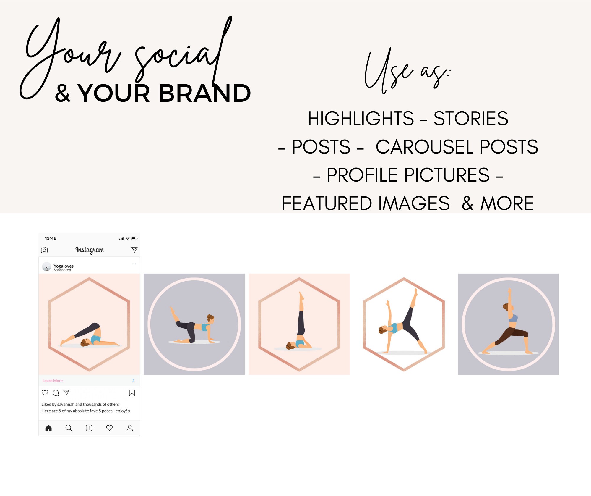 Yoga Poses Instagram Templates Highlights, Stories, Posts Yoga Teacher ...