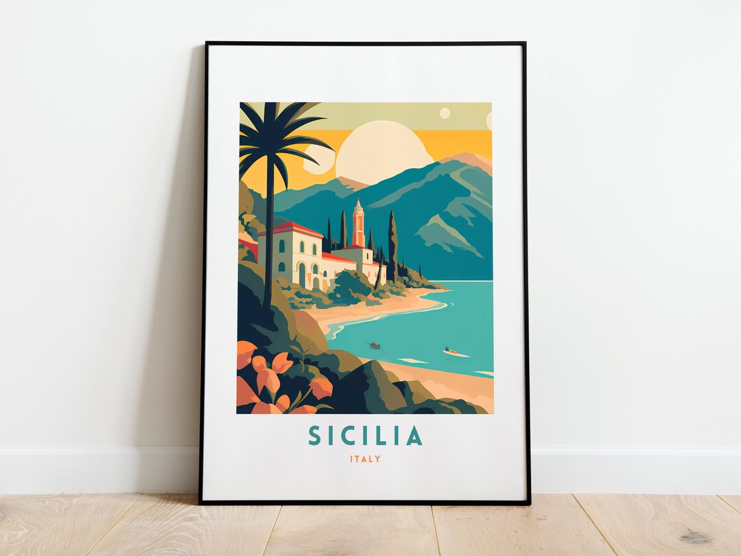 Vintage Sicily Travel Poster: 1950s Italian Coastline Art (digital ...