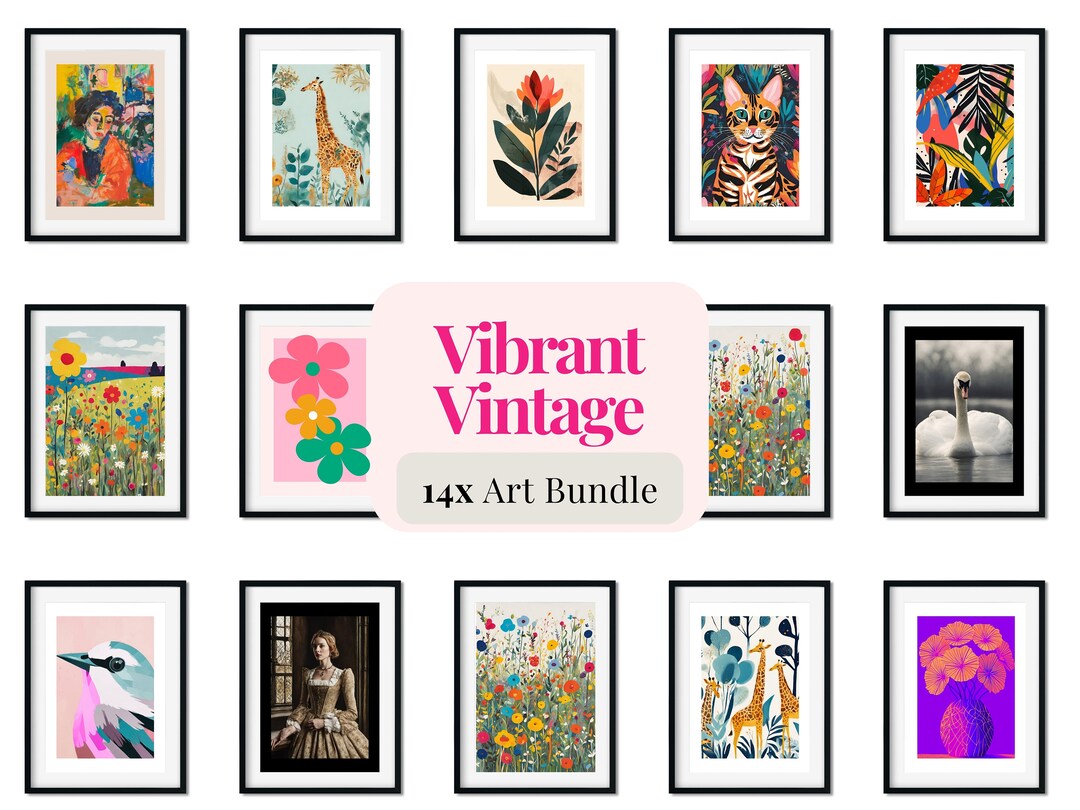 SET of 14 Bright & Colourful Posters - Vibrant Vintage Bundle - Home ...