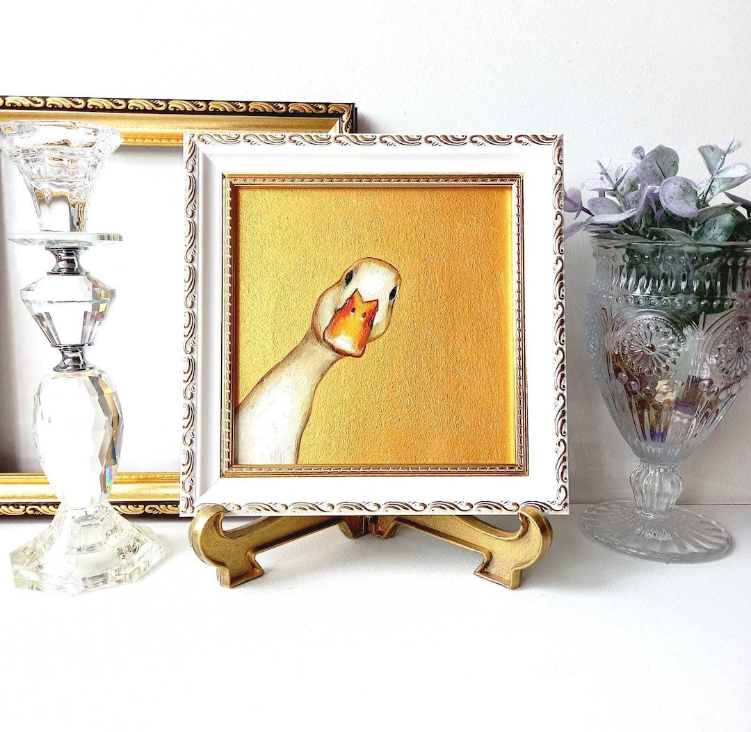 White Goose Oil Painting, Duck Portrait, Funny Animal Art, Wall Decor ...