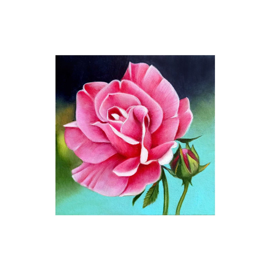 Oil Painting Flower Pink Rose Flower Wall Art Rose Art Work Pink Flower ...