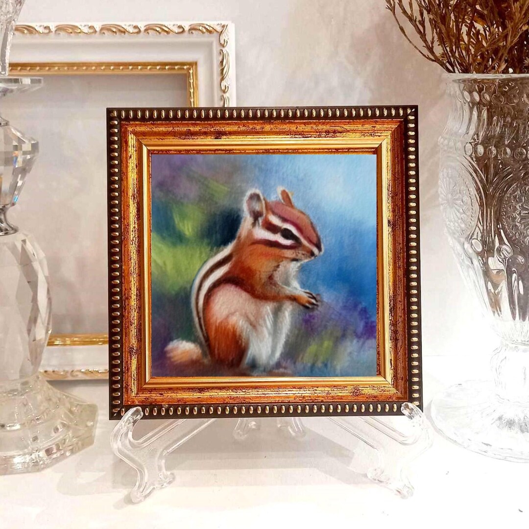 Funny Animals Wall Art Chipmunk Painting Gift for Friend 4" by 4" - Etsy