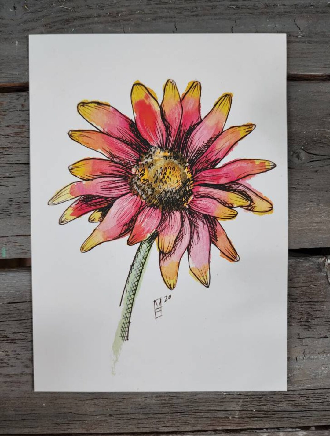 Watercolor and Ink Wildflower Original Art Print - Etsy